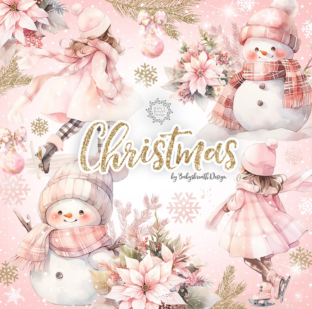 Pink Christmas Digital Design, Xmas Clipart, Cute Christmas Clipart ...