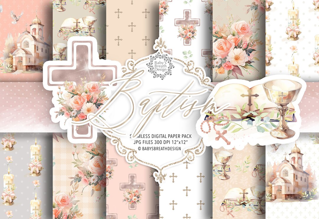 Watercolor First Communion Digital Paper Pack, Watercolor First ...