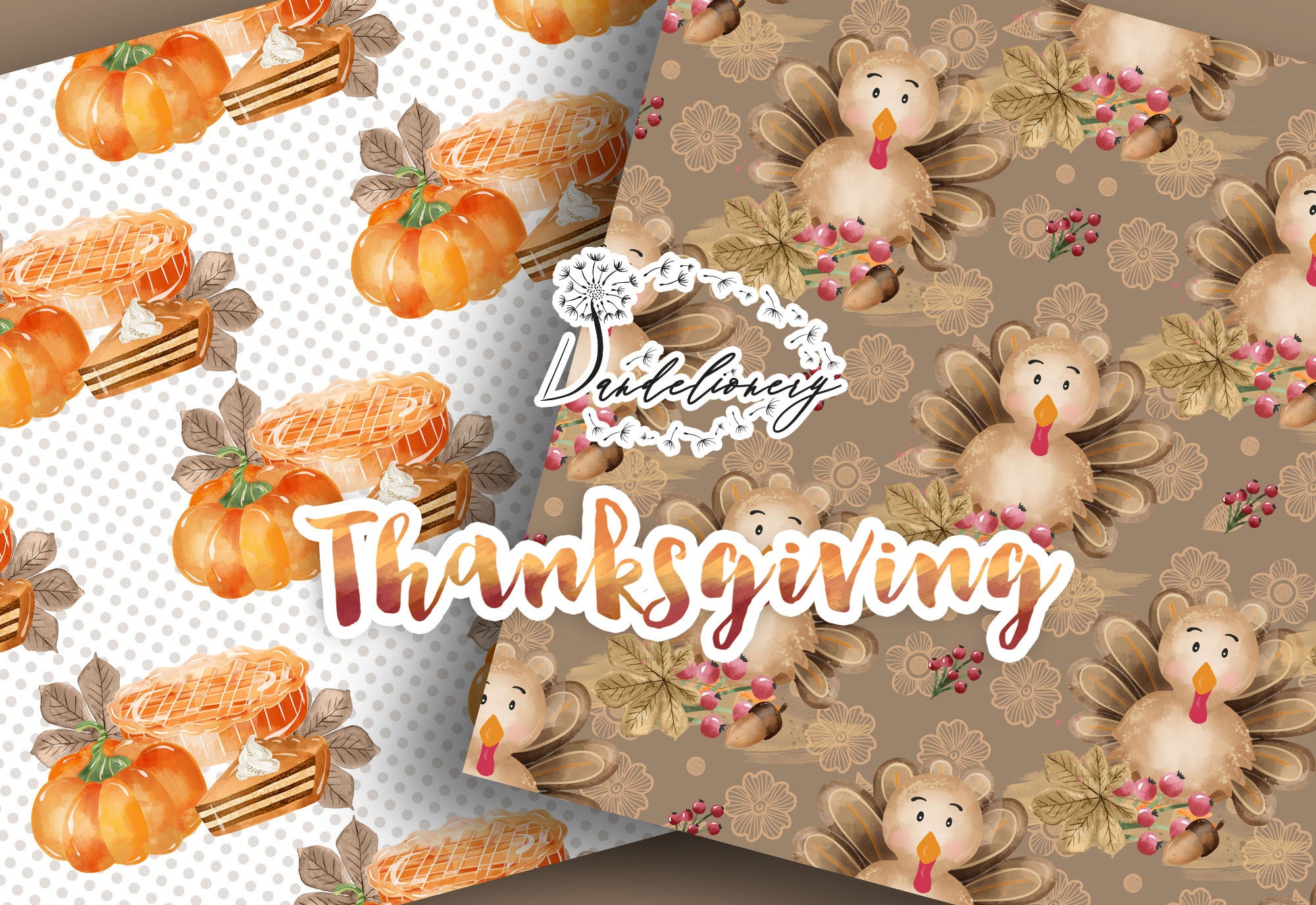 Watercolor Thanksgiving Digital Paper Pack Autumn Leaves - Etsy