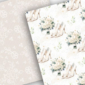 Watercolor Ivory Wedding Digital Paper Pack, Wedding Pattern, Romantic ...