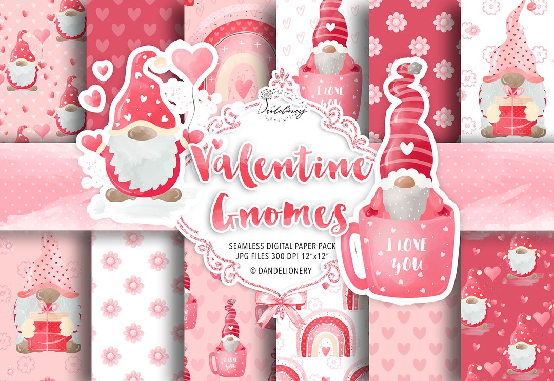 Valentine Gnomes Digital Paper Valentine Pattern Instant - Etsy