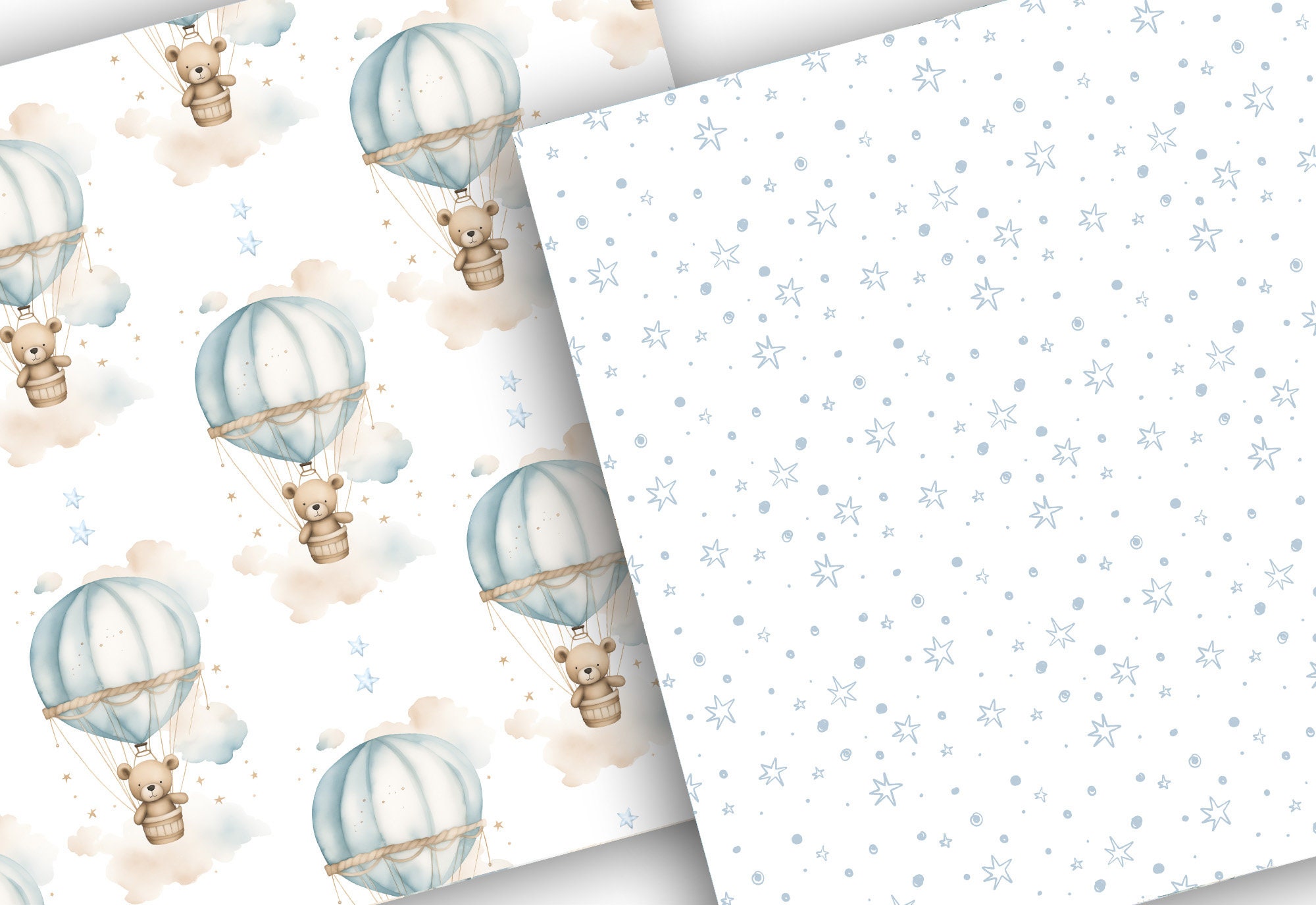 Blue Teddy Bear Digital Paper Pack, Sleepy Teddy Bears, Baby Bear, Cute ...