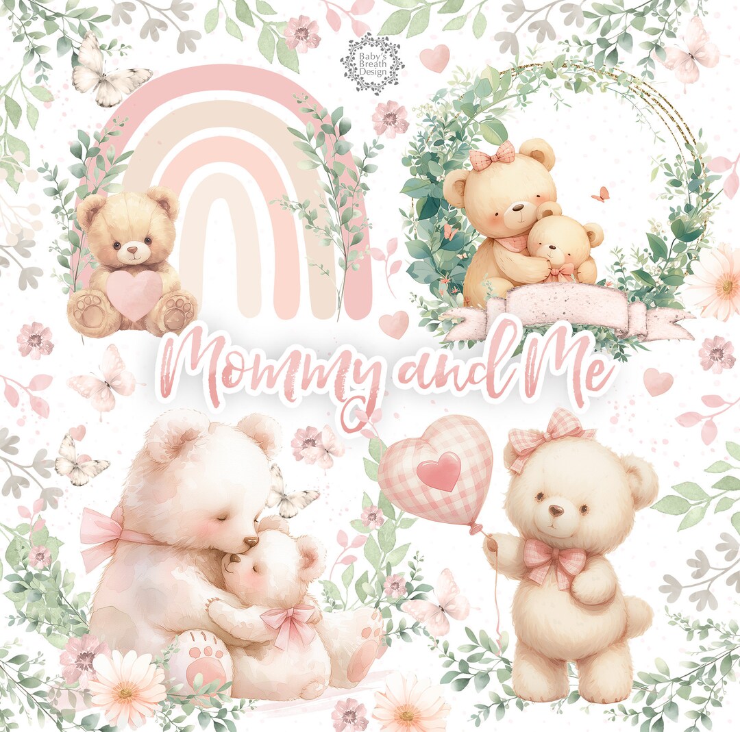 Watercolor Teddy Bear Mommy and Me Digital Design, Teddy Bear Clipart ...