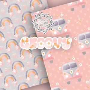 Groovy Design Retro Digital Paper Pack, Rainbow, Rainbow Clipart ...