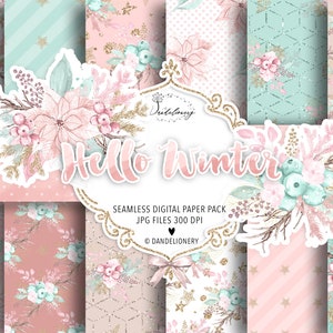 Watercolor Hello Winter Digital Paper, Christmas, Branches, Christmas ...