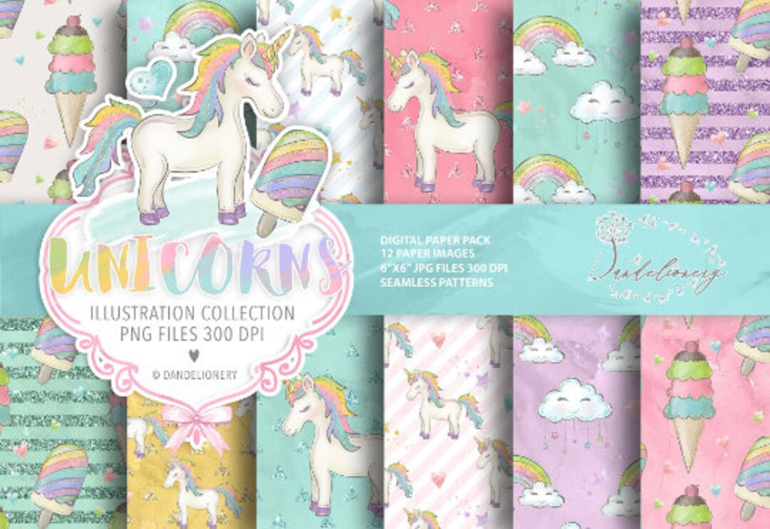 Watercolor Unicorns Digital Paper Pack Rainbow Unicorns - Etsy