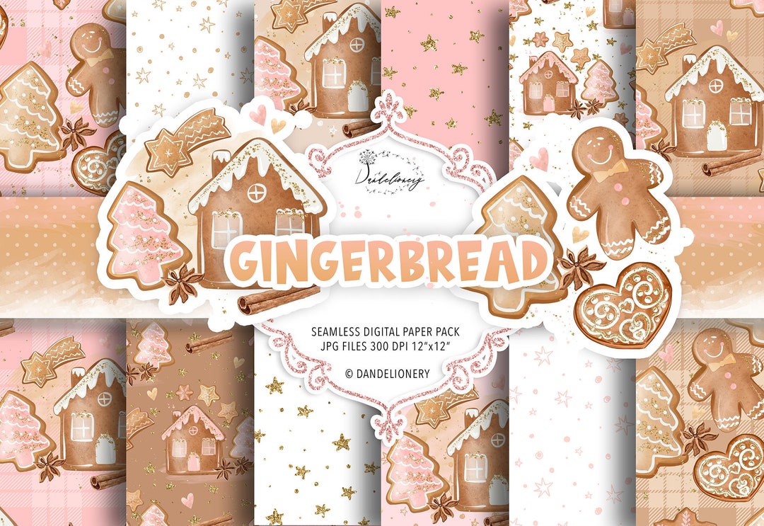Watercolor Gingerbread Cookie Digital Paper Pack, Xmas Pattern ...
