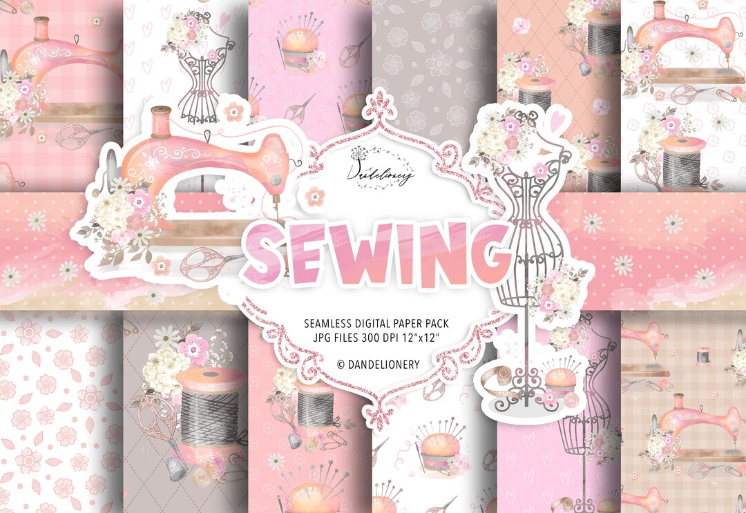 Watercolor Sewing Digital Paper Pack, Flower, Floral, Tailoring Sewing ...