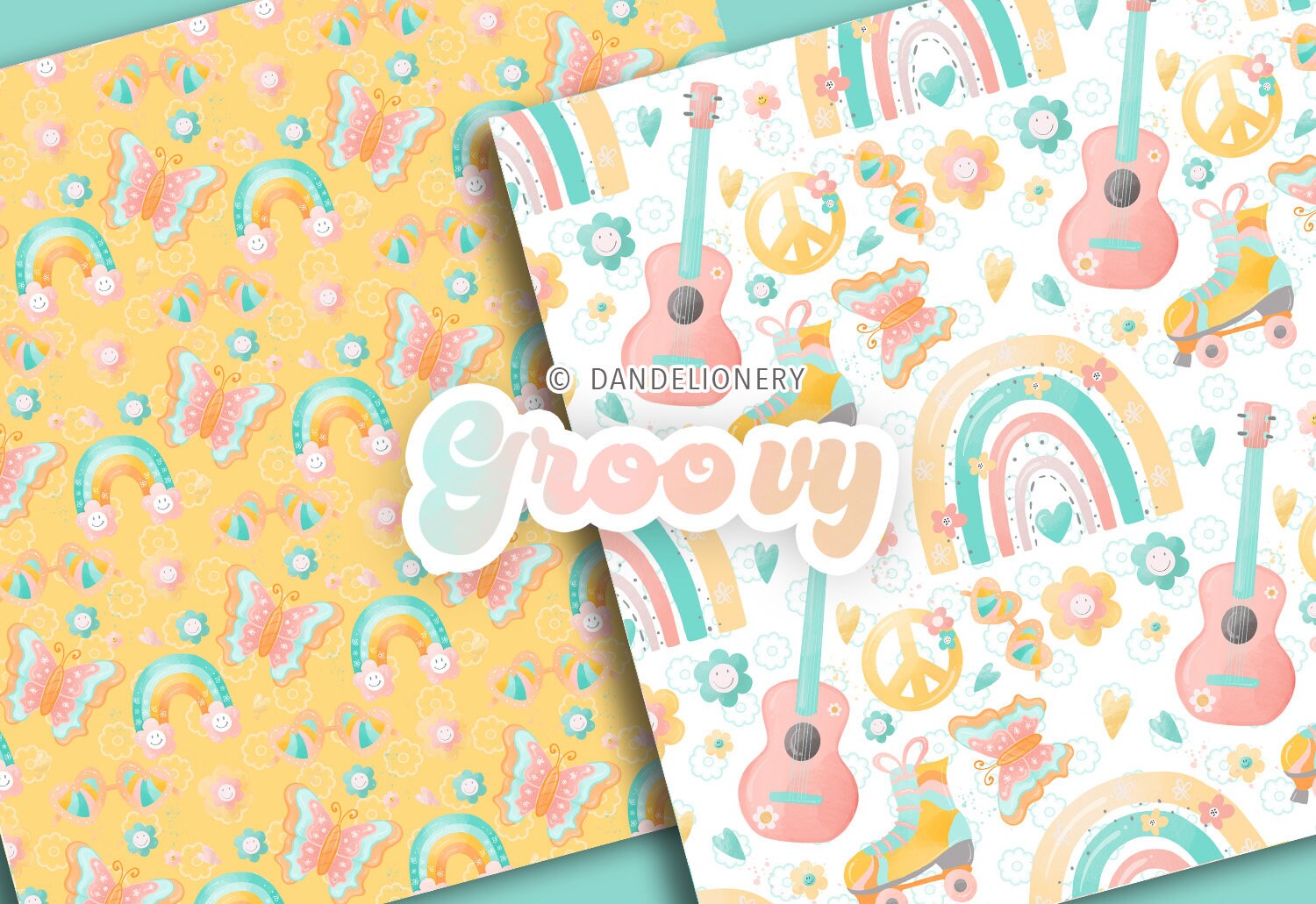 Watercolor Groovy Digital Paper Pack, Retro, Rainbow, Rainbow Pattern ...