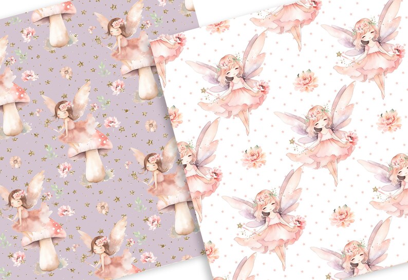 Watercolor Fairy Tale Digital Paper Pack, Fairy Pattern, Swing, Flower ...