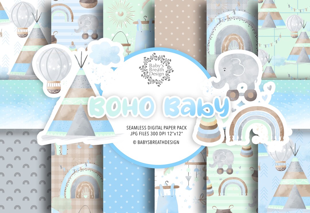 Watercolor Boho Rainbow Digital Paper Pack , Rainbows Pattern, Instant ...