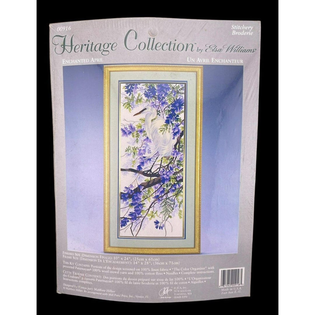 Elsa Williams Crewel Embroidery Kit Enchanted April White Bird Purple ...