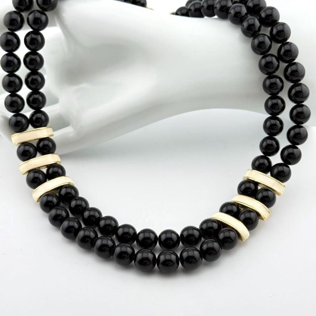 Vintage Napier 90's Jet Black Necklace White Enamel Accents Book Piece ...
