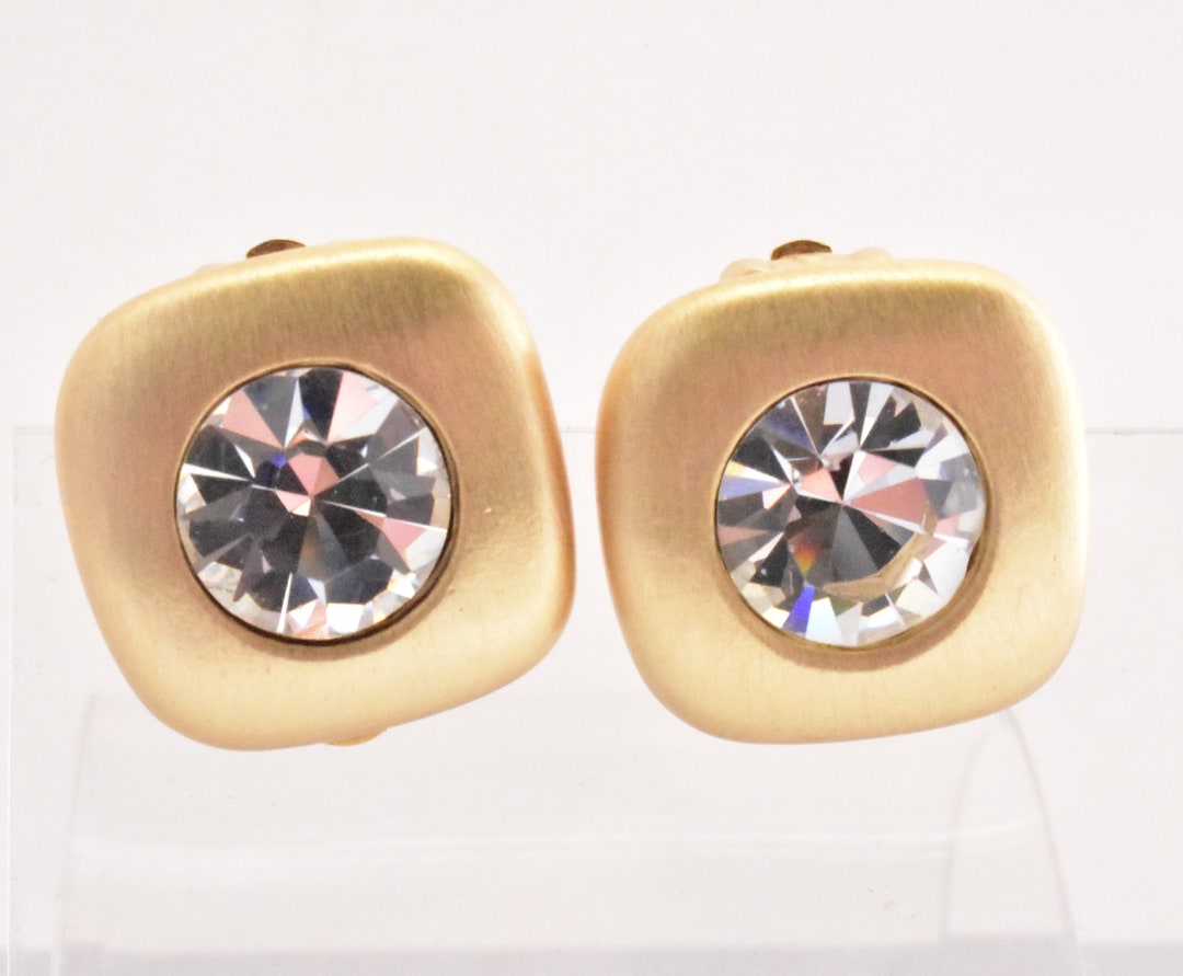 Designer Goldtone and Crystal Clip on Earrings Robert Chiarella - Etsy