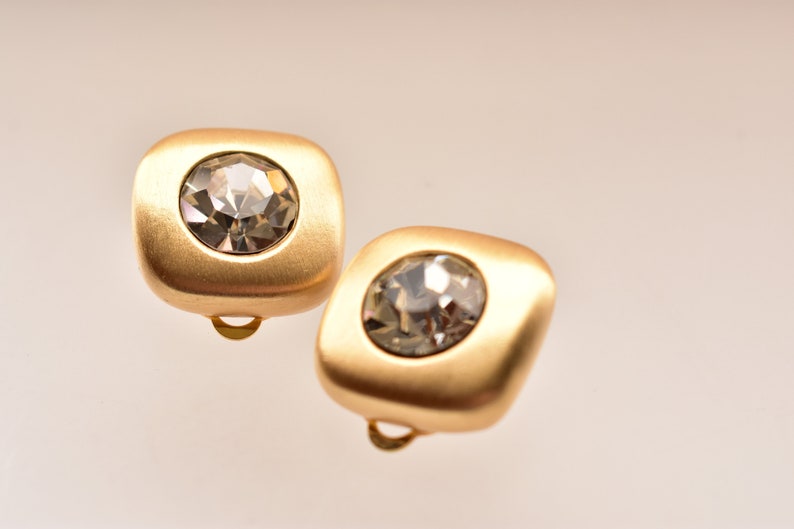 Designer Goldtone and Crystal Clip on Earrings Robert Chiarella - Etsy