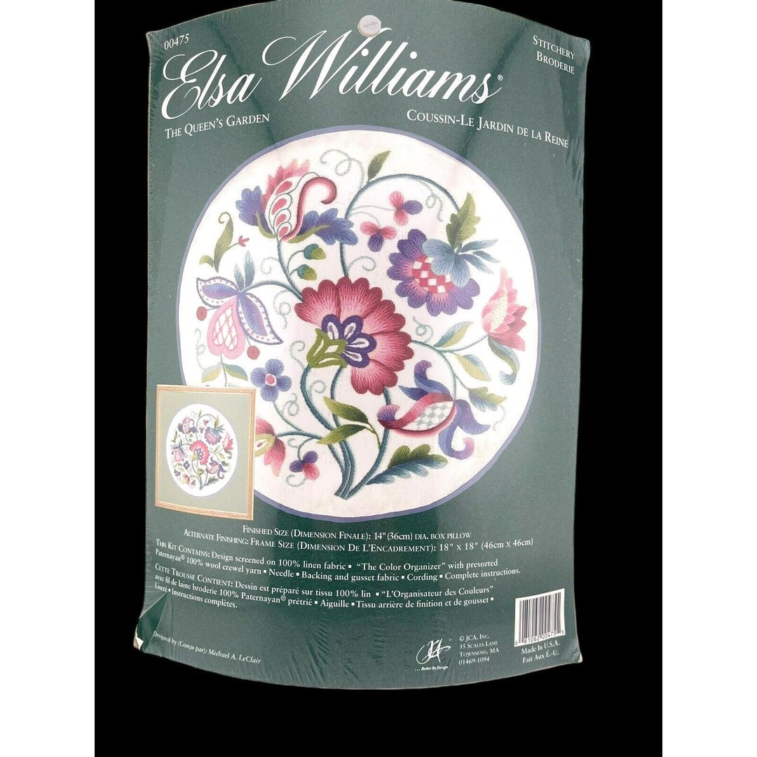 Elsa Williams Crewel Embroidery Kit the Queen's Garden Box Pillow 14 ...