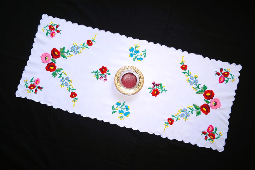 Hungarian New Kalocsa Table Runner 81/35 Cm, Hand Embroidered Home ...