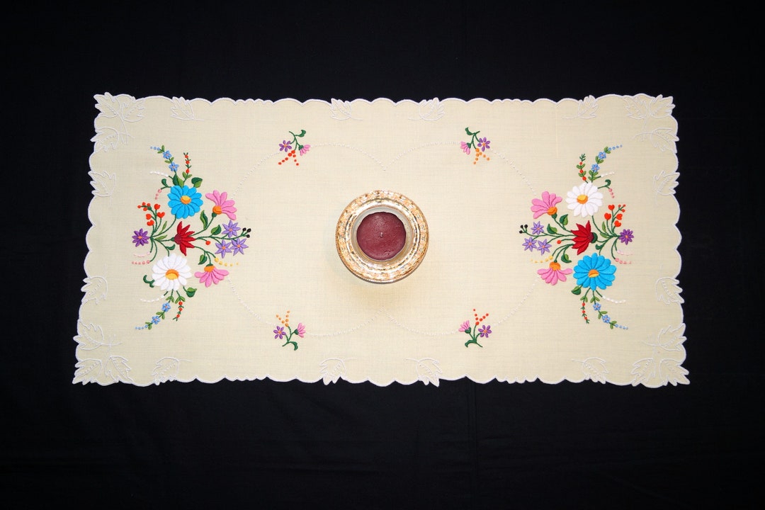 Hungarian Kalocsa Table Runner 73/ 36 Cm, Hand Embroidered Home Decor ...