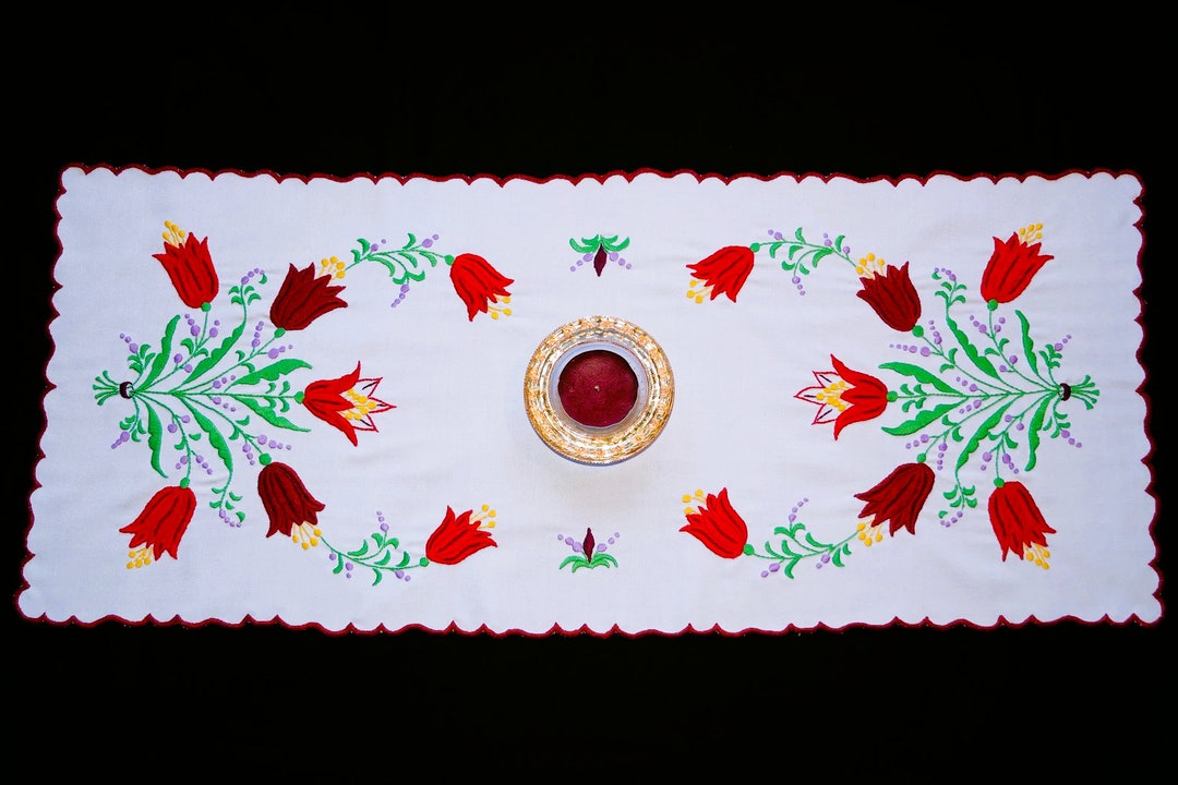 Hungarian Floral Table Runner 85/ 35.5 Cm, Hand Embroidered Home ...