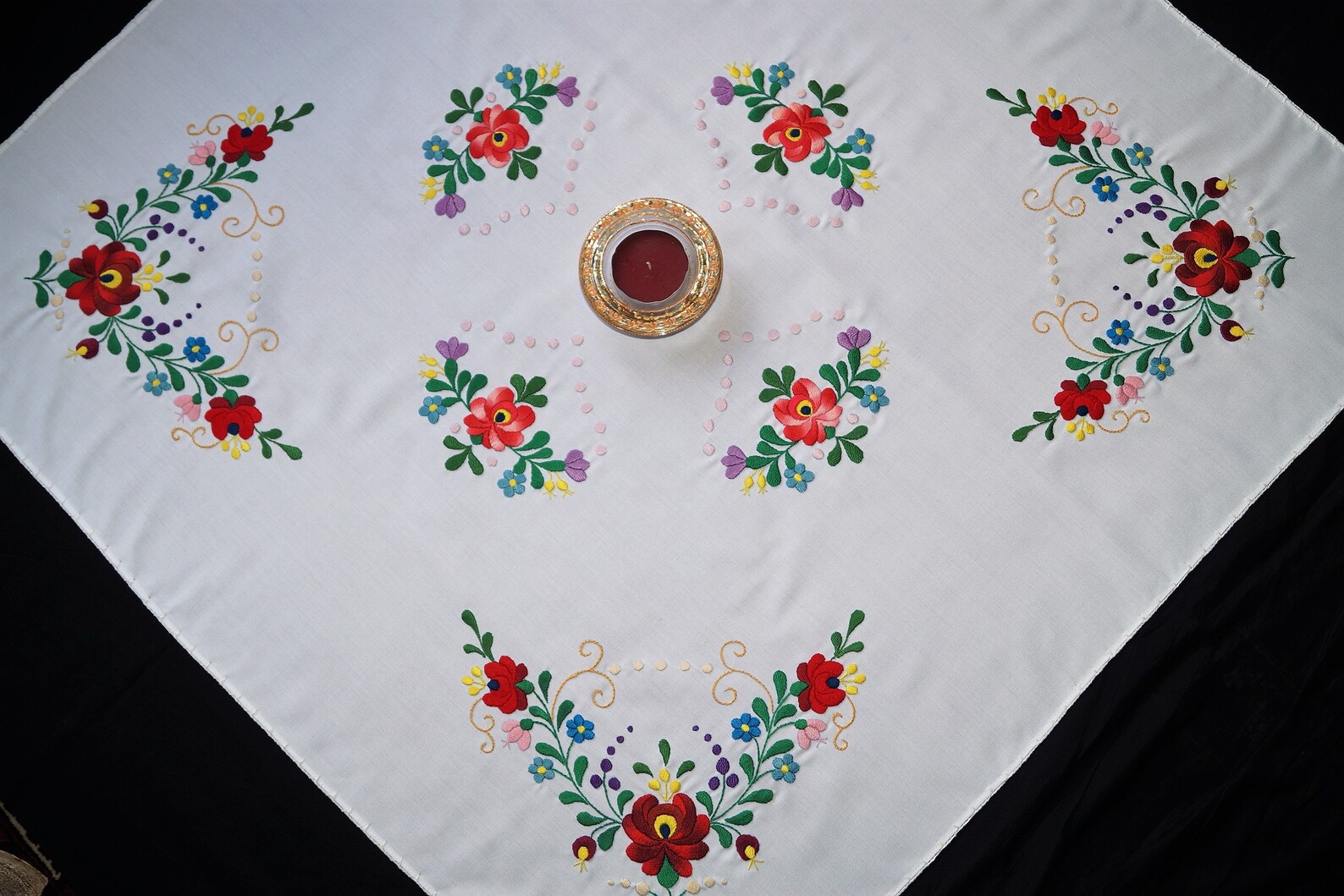 Hungarian Matyo Tablecloth 92/ 90 Cm Hand Embroidered Home - Etsy