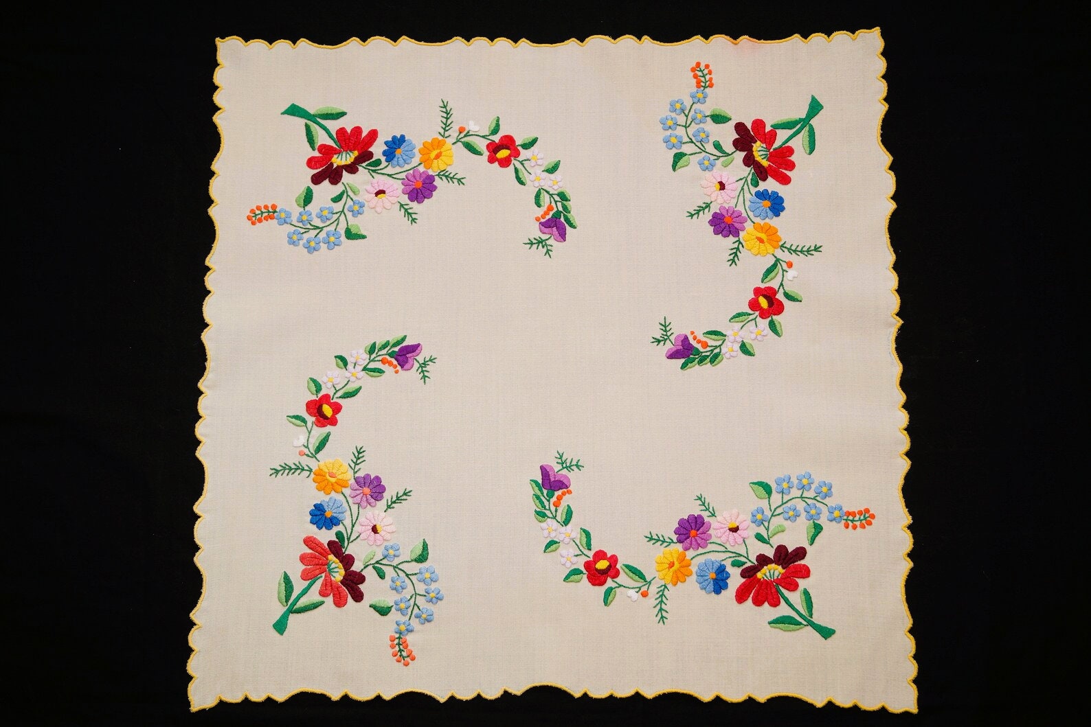 Hungarian Kalocsa Tablecloth 55/ 54 Cm, Hand Embroidered Home ...