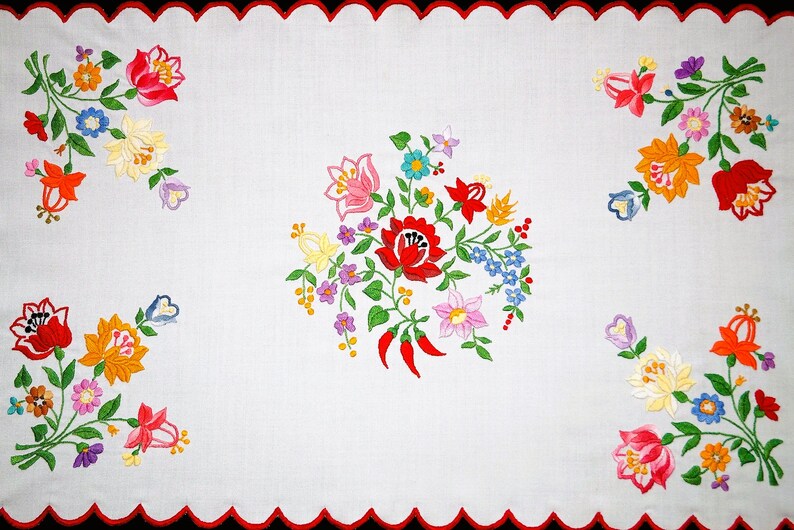 Hungarian Kalocsa Table Runner 64/ 40 Cm, Hand Embroidered Home Decor ...