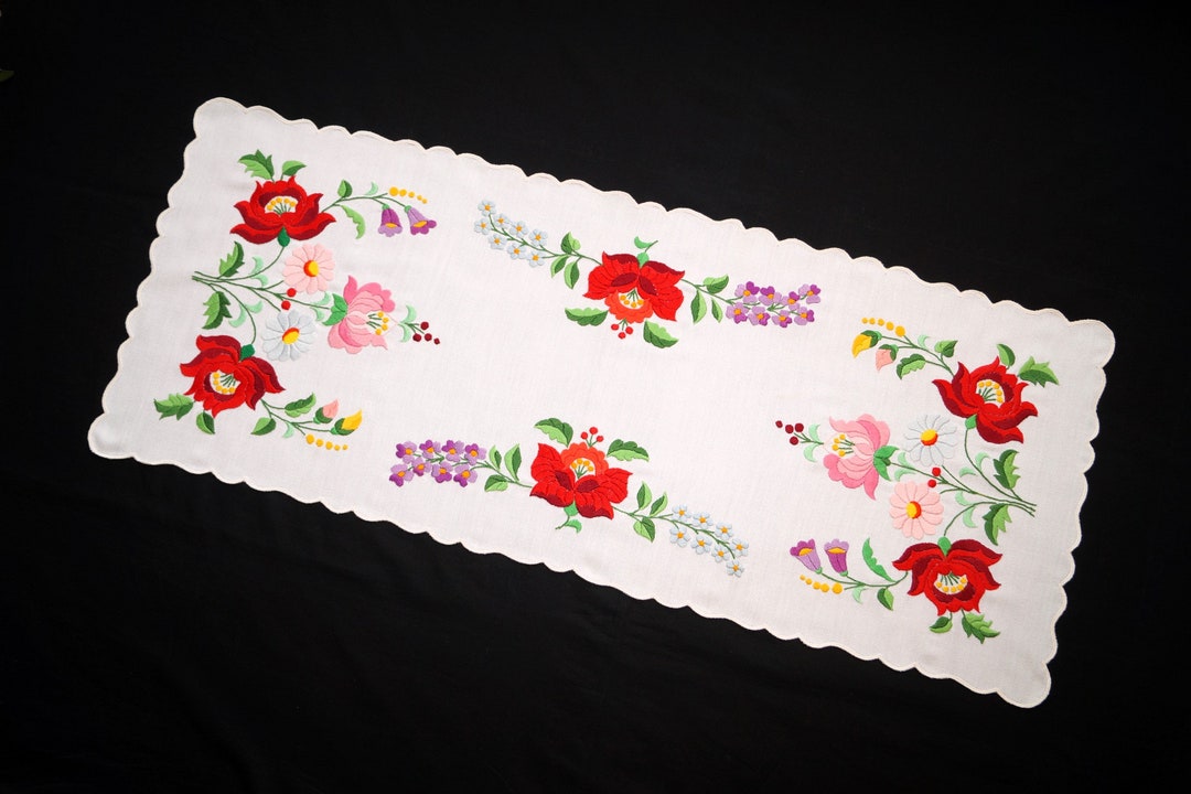Hungarian Kalocsa Table Runner 87/ 34 Cm, Hand Embroidered Home Decor ...