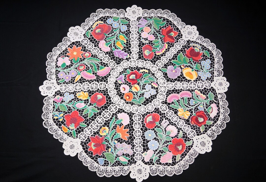 Hungarian Kalocsa Richelieu Tablecloth 76/ 74 Cm, Hand Embroidered Home ...