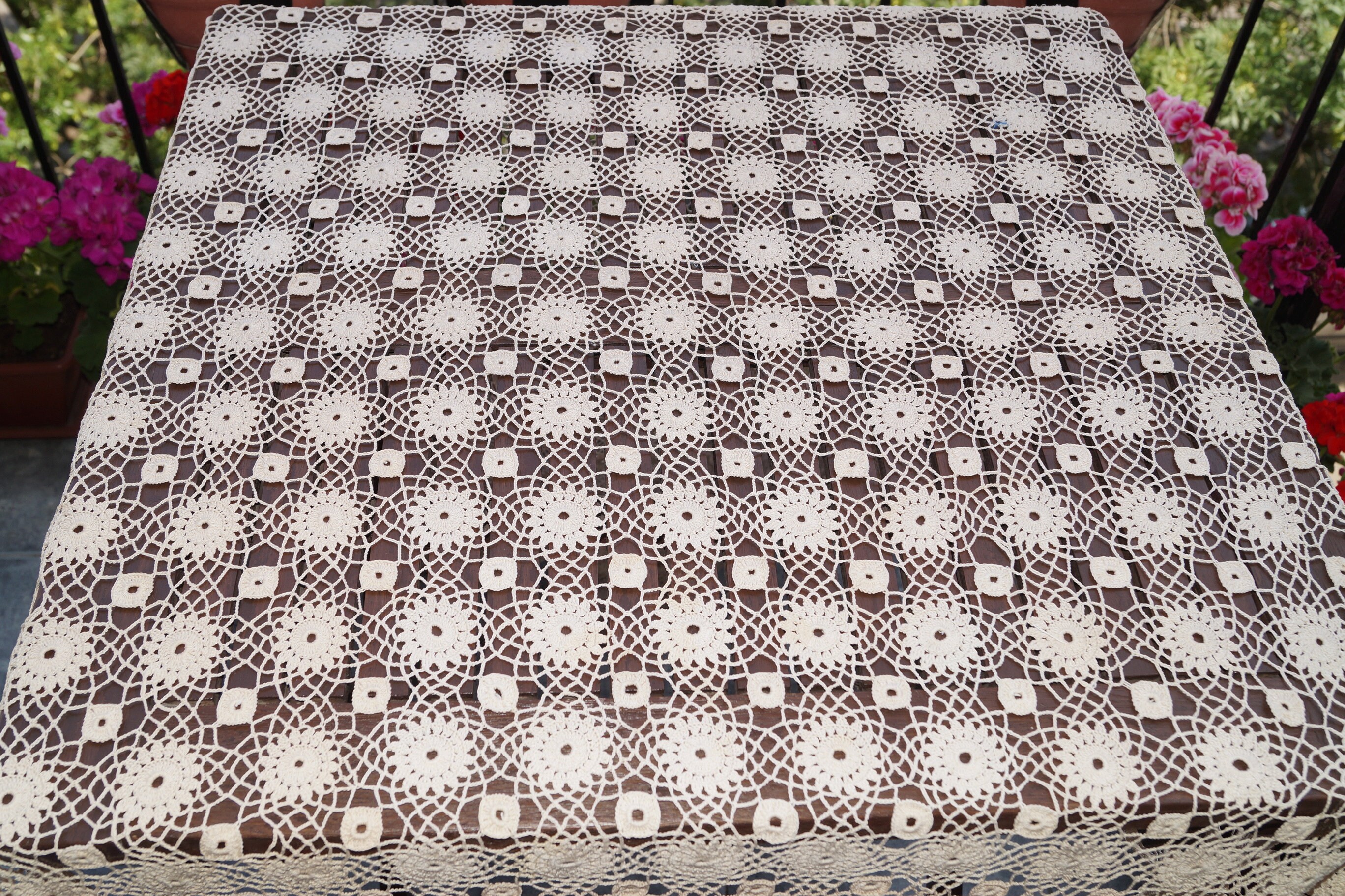 Beige Crochet Rectangle Tablecloth 226 Cm/115 Cmhandmade - Etsy