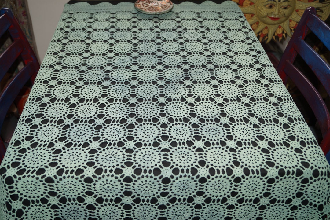 Green Crocheted Rectangle Tablecloth 174/119 Cm. Table Decor, Large ...