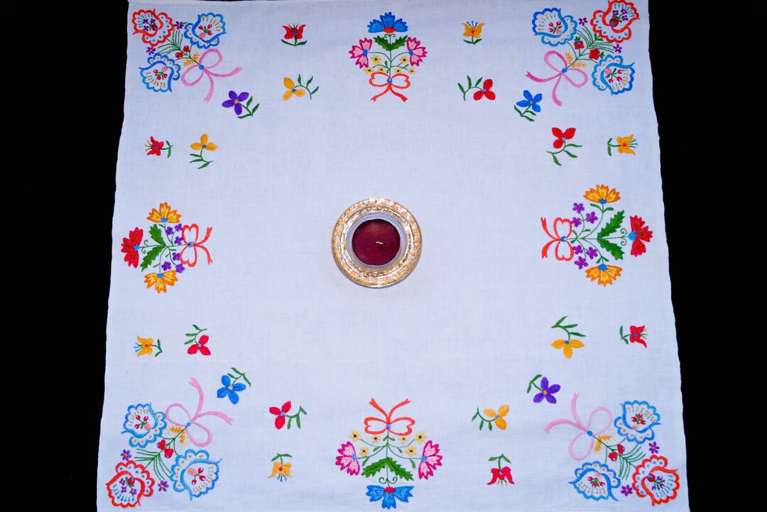 Hungarian Vintage Tablecloth 69/67 Cm Floral Hand Embroidered - Etsy