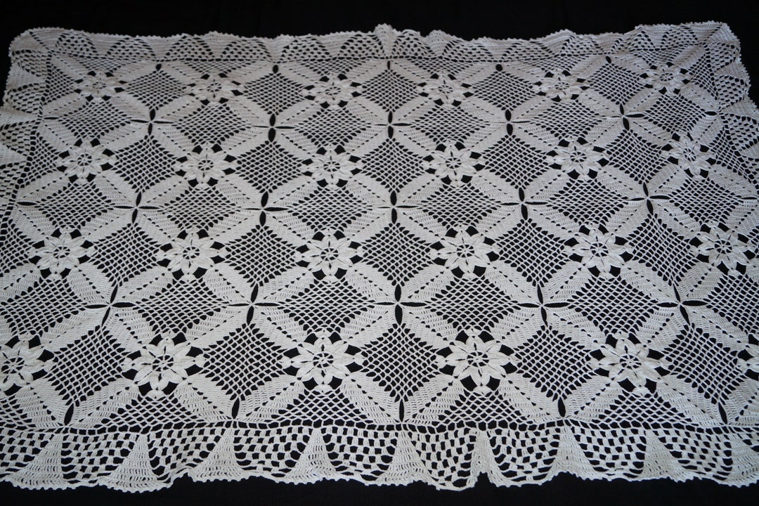 White Crochet Rectangle Tablecloth 145 Cm./ 90 Cm. Table Decoration ...