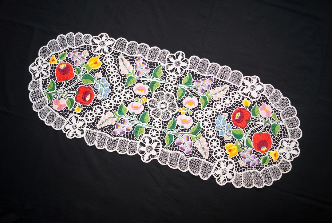 Hungarian New Kalocsa Richelieu Table Runner 83/ 34 Cm, Hand ...