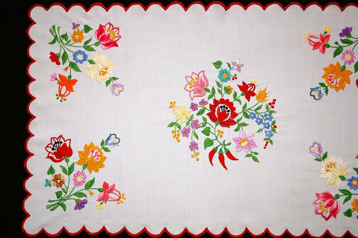 Hungarian Kalocsa Table Runner 64/ 40 Cm, Hand Embroidered Home Decor ...