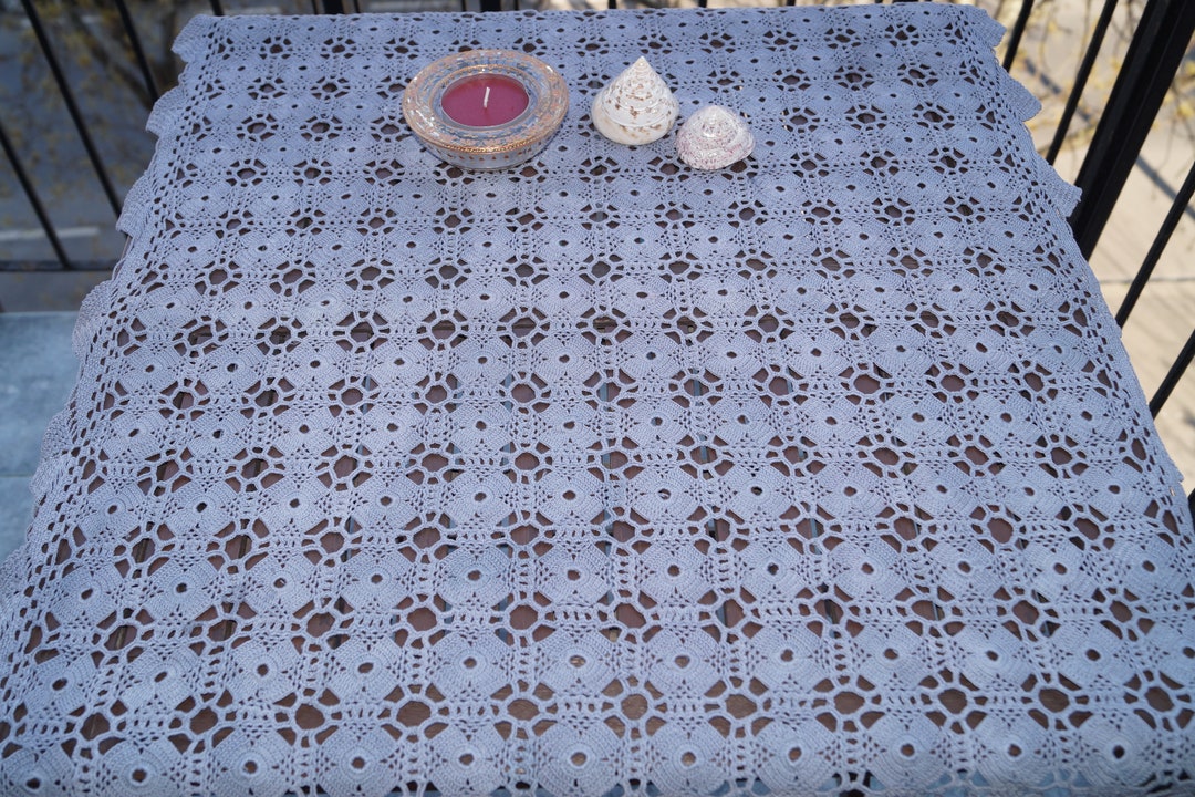 Grey Crocheted Rectangle Tablecloth 78/66 Cm. Grey Table Decor, Home ...