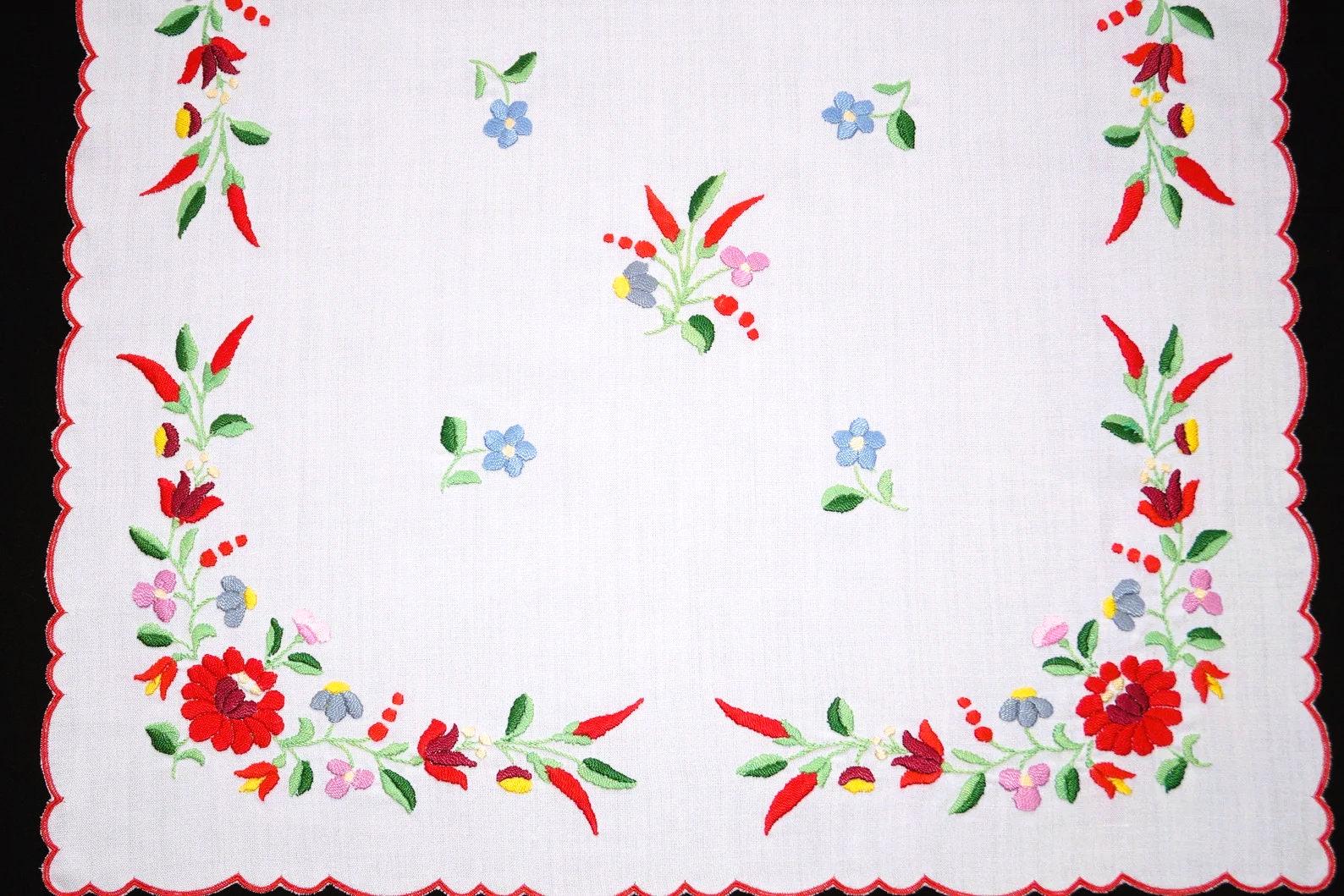 Hungarian Kalocsa Tablecloth 54cm./ 21.2" Hand Embroidered Home Decor ...