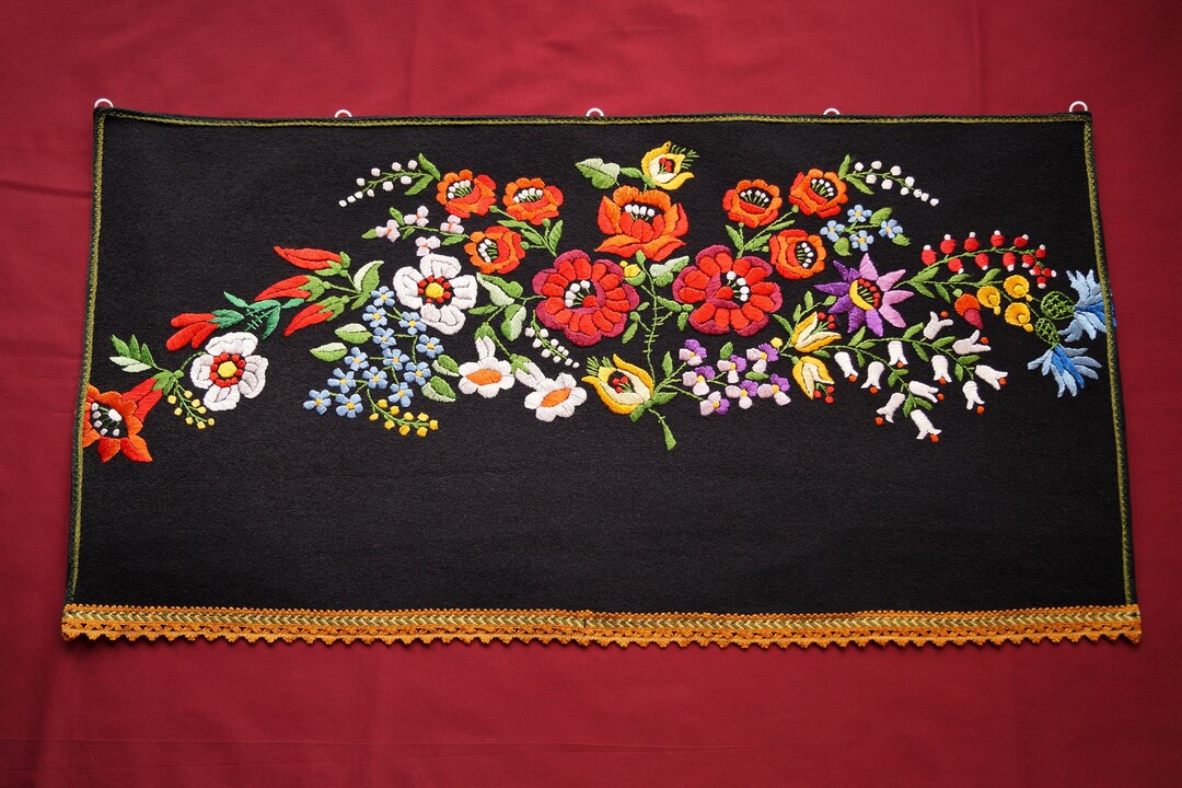 Hungarian Black Kalocsa Wall Hanging 89/ 46.5 Cm, Hand Embroidered Home ...