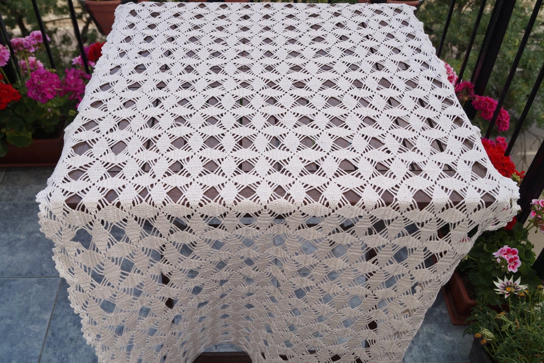 Creamy Crochet Rectangle Tablecloth 144/66 Cm, Handmade Table ...