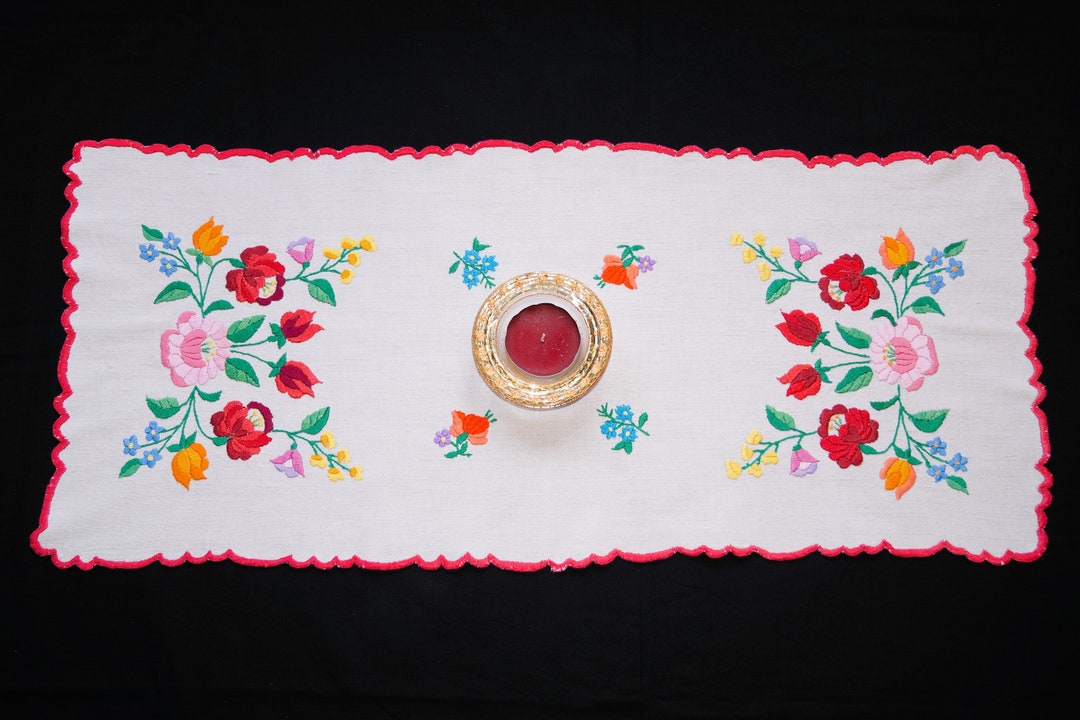 Hungarian Kalocsa Table Runner 79/ 35 Cm, Hand Embroidered Home Decor ...