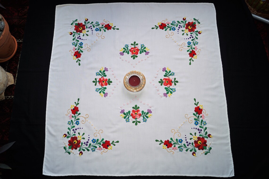 Hungarian Matyo Tablecloth 92/ 90 Cm Hand Embroidered Home - Etsy