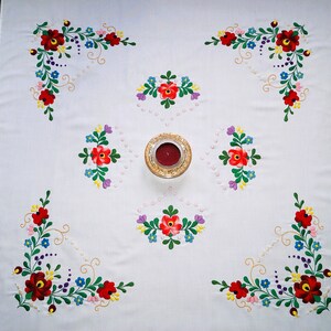 Hungarian Matyo Tablecloth 92/ 90 Cm, Hand Embroidered Home Decoration ...