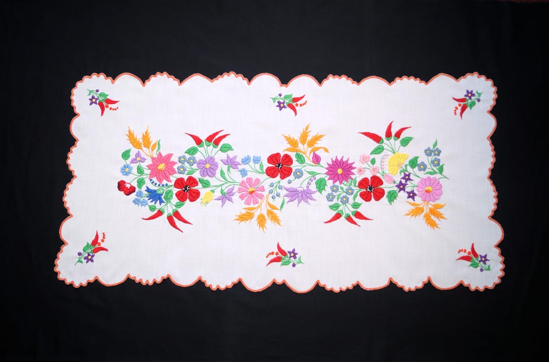 Hungarian Kalocsa Table Runner 84.5/ 42 Cm, Hand Embroidered Home Decor ...