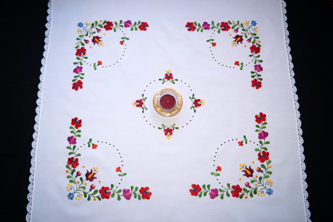 Hungarian Matyo Tablecloth 99/ 96 Cm, Hand Embroidered Home Decoration ...