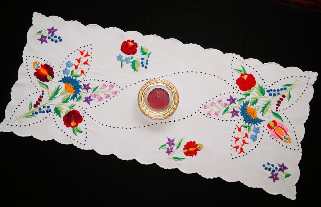 Hungarian Kalocsa Table Runner 82/ 35 Cm, Hand Embroidered Home Decor ...
