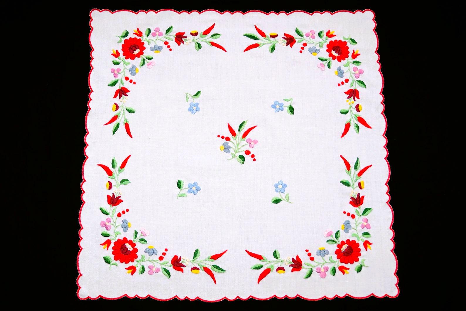 Hungarian Kalocsa Tablecloth 54cm./ 21.2" Hand Embroidered Home Decor ...