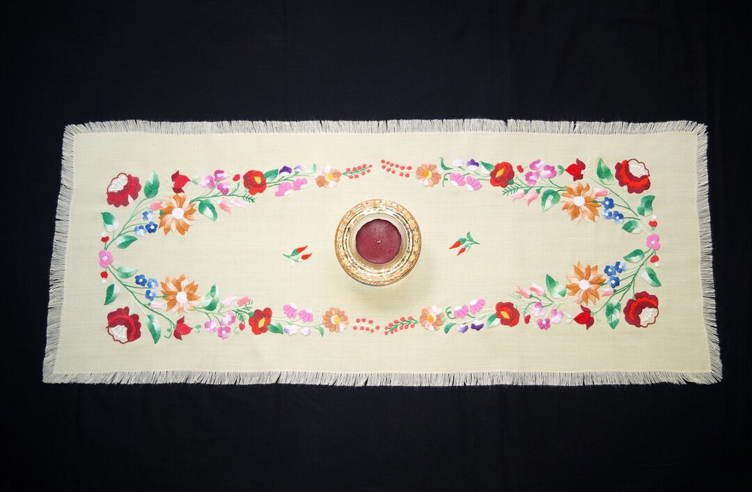Hungarian Kalocsa Table Runner 83/ 31 Cm, Hand Embroidered Home ...
