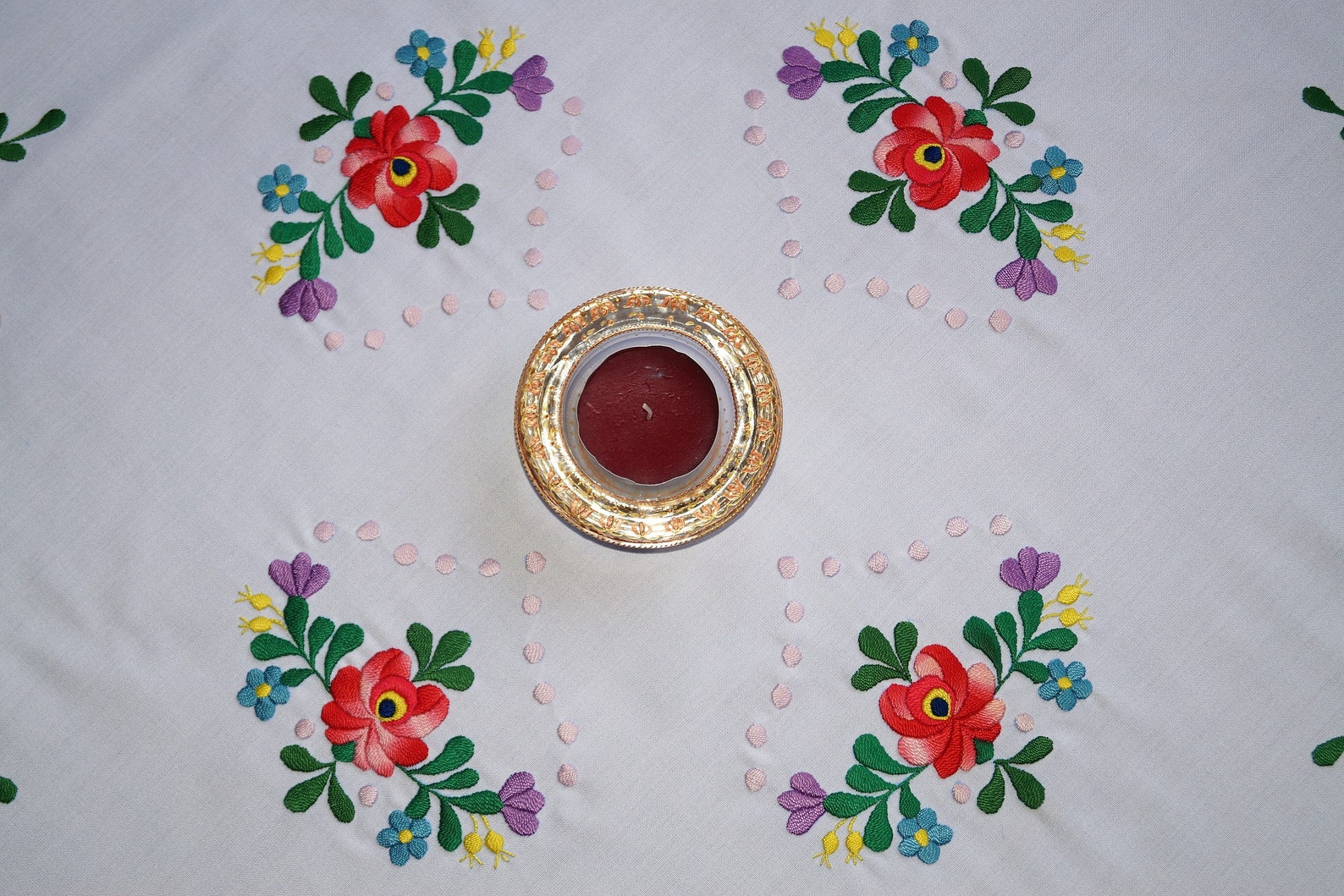 Hungarian Matyo Tablecloth 92/ 90 Cm Hand Embroidered Home - Etsy