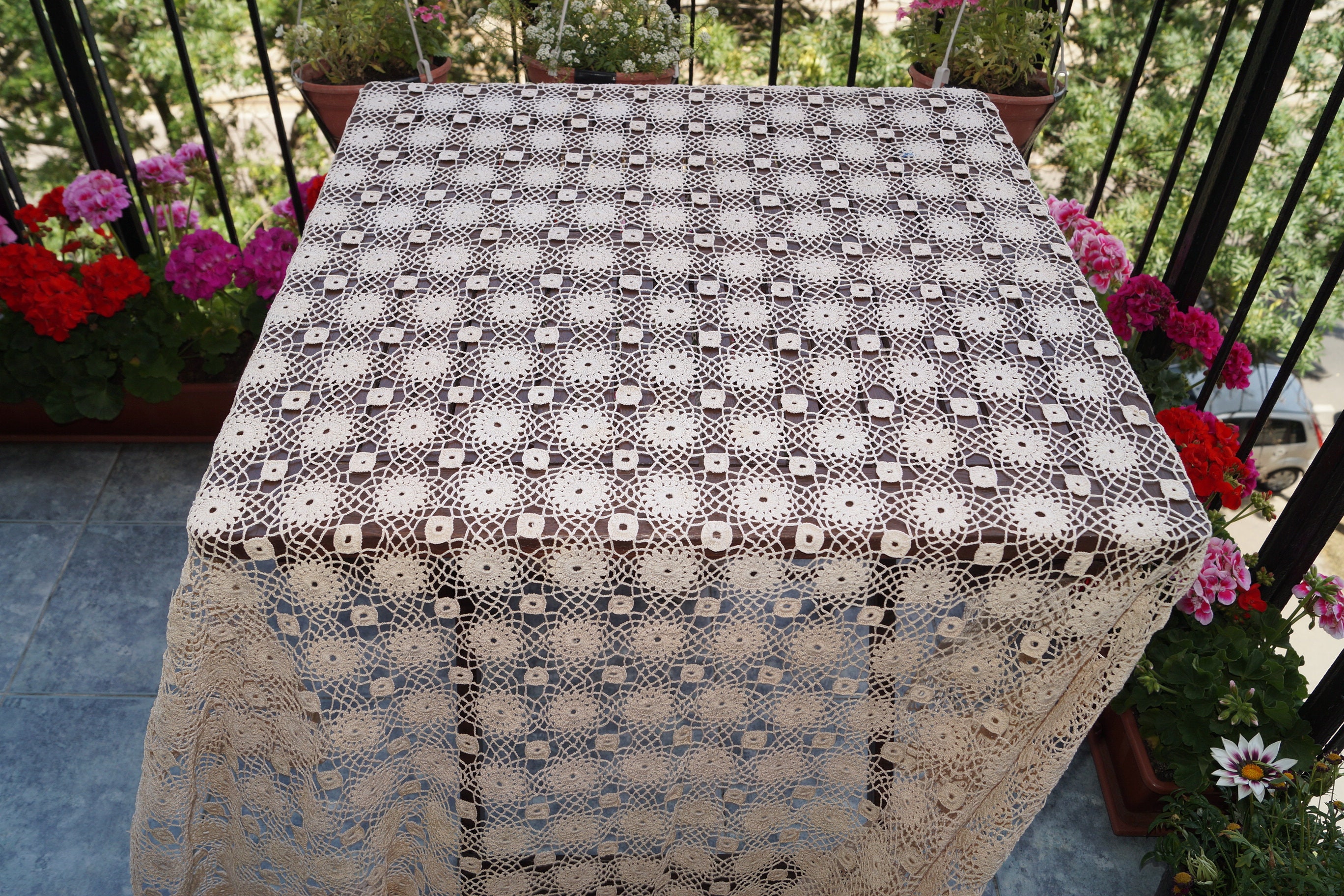 Beige Crochet Rectangle Tablecloth 226 Cm/115 Cmhandmade - Etsy