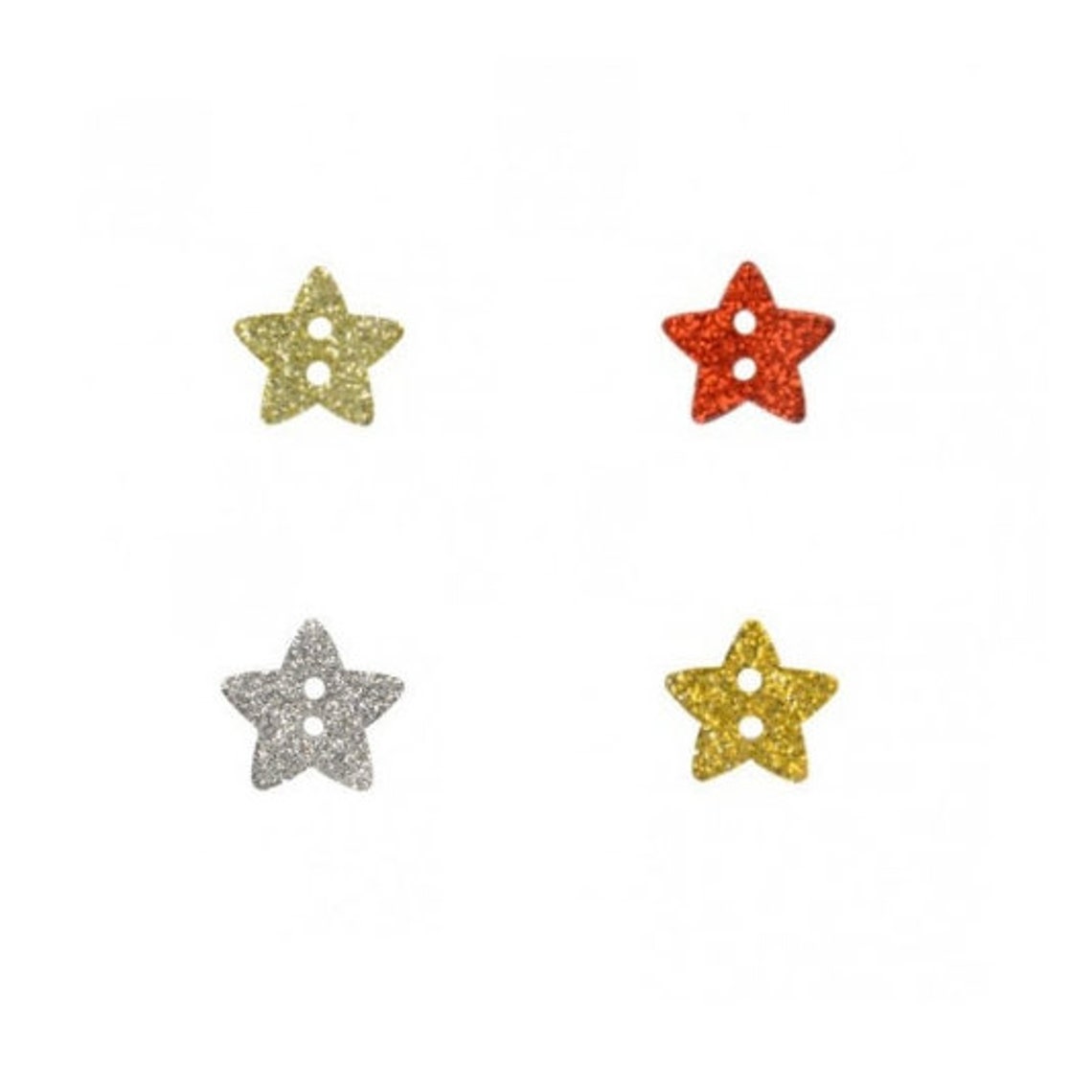 Pair of Star Shaped Buttons - Gold/silver/red Glitter - Plastic Two ...