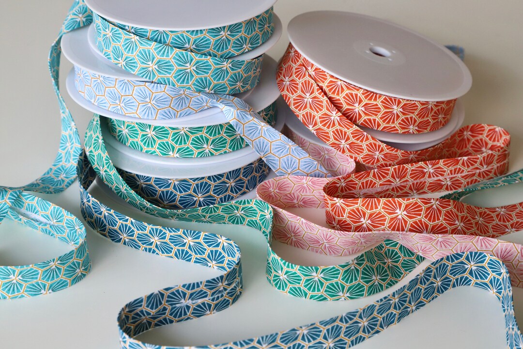 Bias Binding - Art Deco Hexagonal Tile Design - Blue, Pink, Green ...